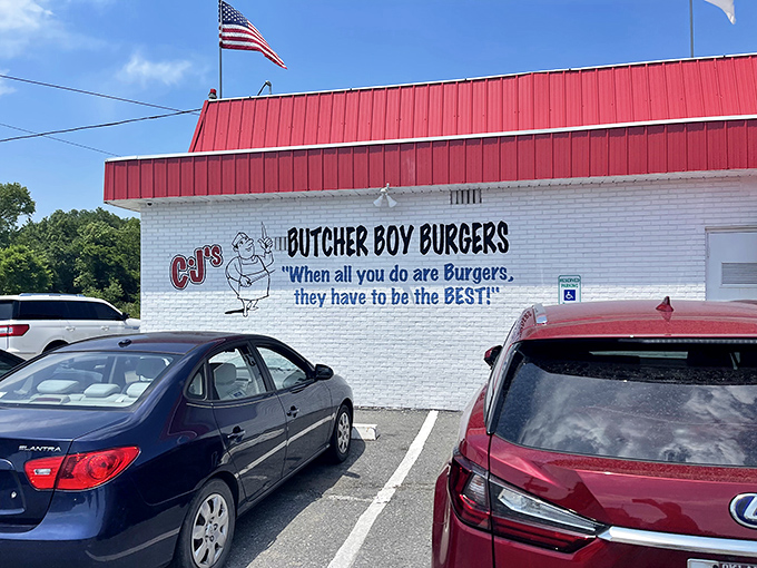 The bright red trim of CJ's stands out like a beacon of burger hope on Russellville's landscape, promising delicious rewards within.