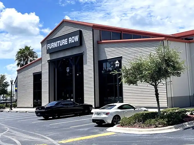 The exterior promises furniture adventures within, like the retail equivalent of "Once upon a time..." but with more recliners and fewer dragons.
