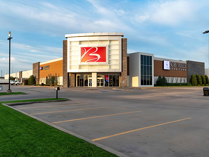 The iconic red "B" logo welcomes you like an old friend. This isn't just furniture shopping—it's the beginning of a home transformation adventure.