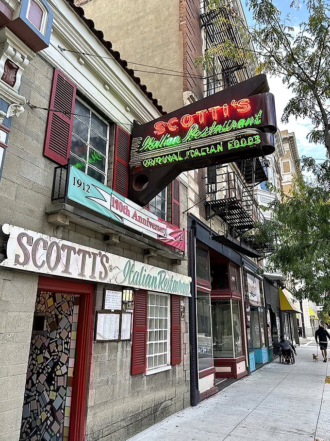 The iconic red and green neon sign beckons hungry Cincinnatians like a lighthouse for pasta-seeking souls. Scotti's modest storefront hides culinary treasures within.