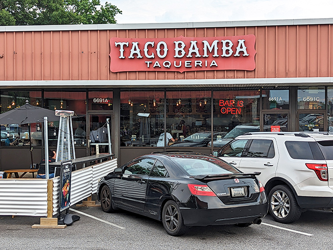 The coral-colored beacon of taco paradise beckons from its strip mall home. No fancy frills needed when what's inside changes lives one tortilla at a time.