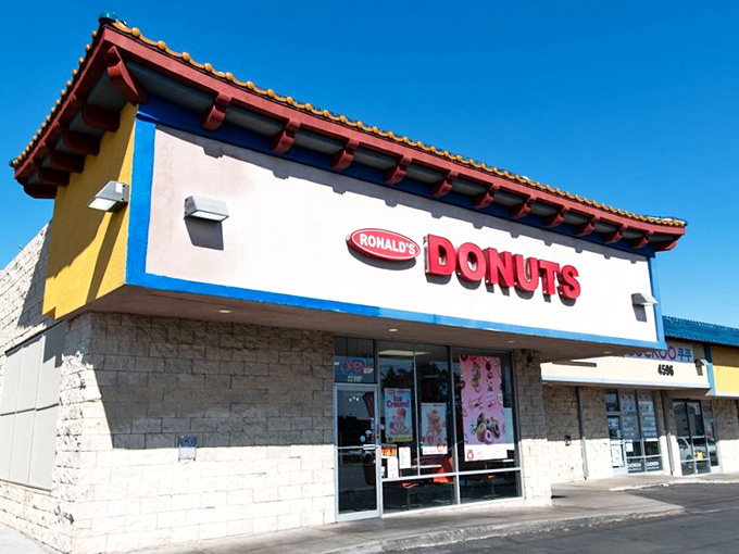 Welcome to donut nirvana! Ronald's Donuts stands proud, its sign a beacon of hope for sugar-starved souls in the desert.