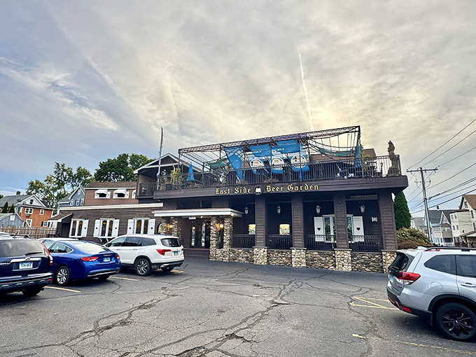 The stone-and-timber façade of East Side Restaurant stands like a Bavarian embassy on Connecticut soil, beckoning hungry travelers with promises of German delights.
