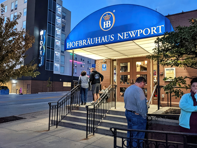 The brick facade of Hofbräuhaus Newport stands proud, like a Bavarian ambassador that somehow landed in Kentucky with all its German dignity intact.