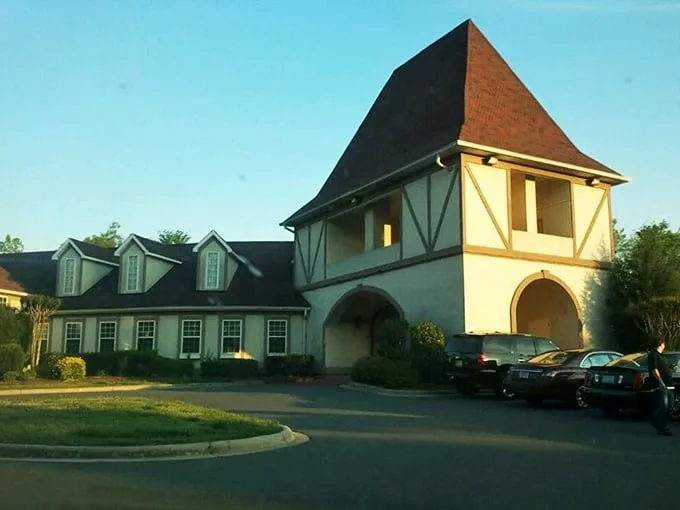 Bavaria meets the Carolinas in this charming Tudor-style exterior. The steep-pitched roof practically yodels "authentic German cuisine awaits inside!"