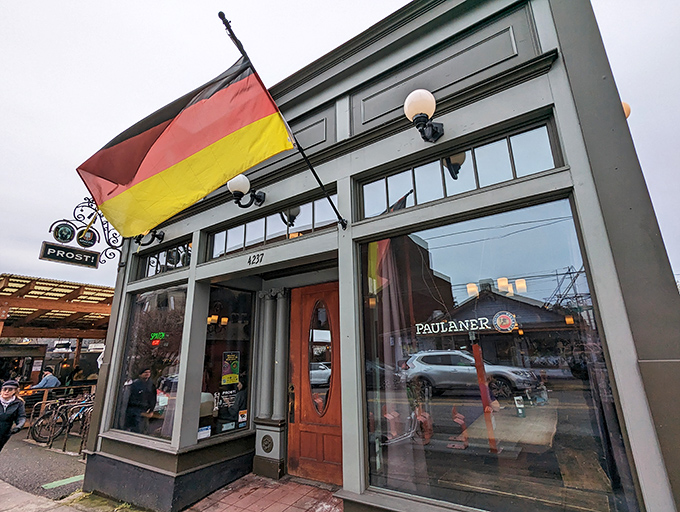 A sunset-kissed façade that promises Bavarian delights within. Portland's Mississippi neighborhood hides this German gem where pretzels reign supreme.