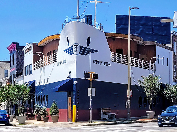 Ship ahoy on dry land! Captain James' boat-shaped restaurant might be the only vessel in Baltimore where seasickness isn't on the menu.