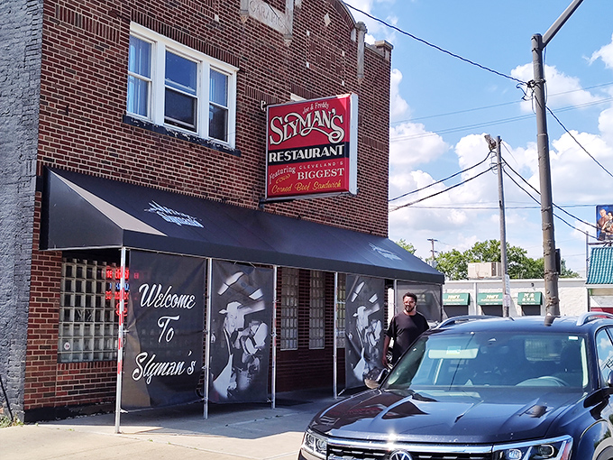 Cleveland's culinary crown jewel! Slyman's iconic sign promises a sandwich experience that'll make your taste buds do a happy dance.