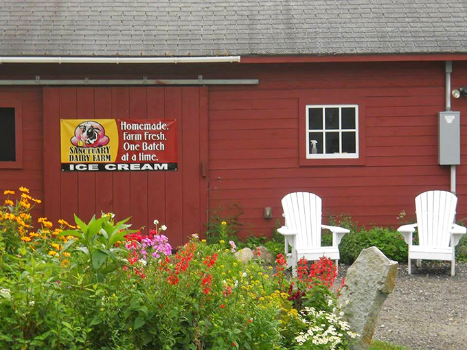 The unassuming red farm stand that houses ice cream dreams—proof that the best things in life rarely need neon signs or fancy facades.