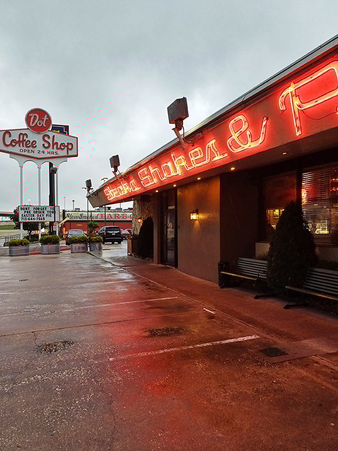 That iconic red sign has been beckoning hungry Houstonians for decades—a 24-hour promise of comfort that never goes out of style.