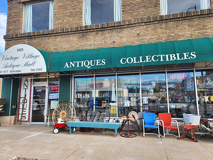 Like a portal to the past, Vintage Village's exterior promises treasure hunting adventures behind its unassuming brick façade.