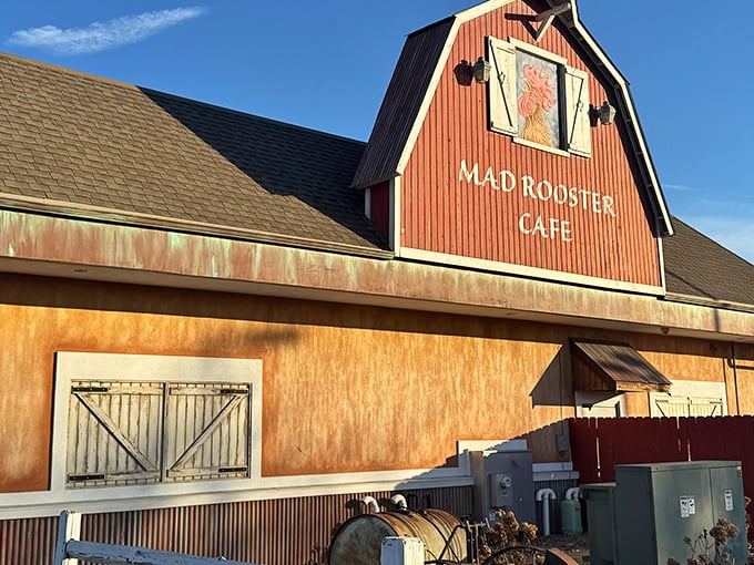 The iconic red barn facade isn't just for show—it's a promise that what's inside will make your morning cluck with delight.