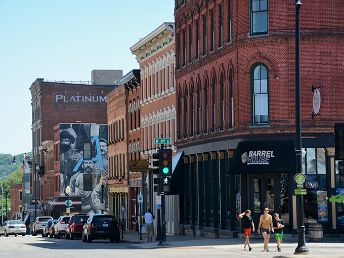 Dubuque's historic Main Street isn't just preserved—it's alive! Brick buildings house modern businesses where locals actually shop, not museum pieces behind velvet ropes.