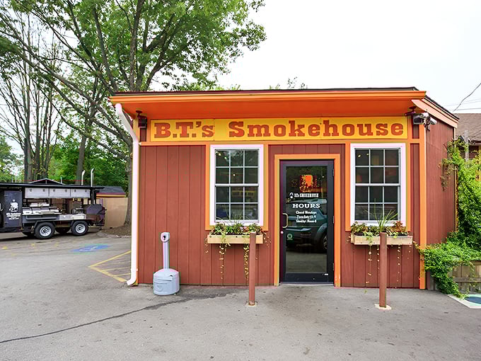 The unassuming exterior of B.T.'s Smokehouse proves once again that the best barbecue joints often look like they might fail a health inspection.