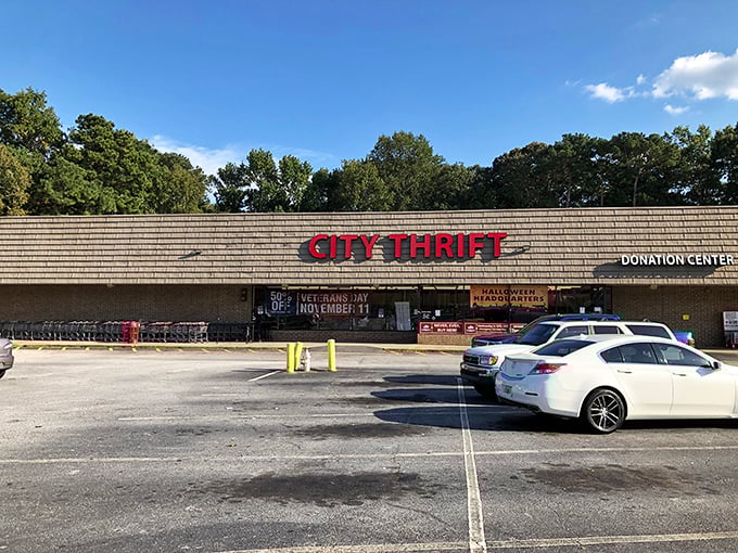 The unassuming exterior of City Thrift in Lilburn hides a treasure trove within, like finding the Batcave behind Wayne Manor's bookshelf.