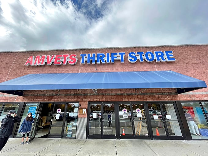 The unassuming brick facade of AMVETS hides a universe of treasures within, like a Vegas casino disguised as a public library.