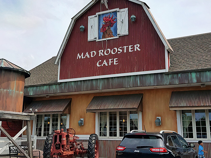 The iconic red barn facade isn't just for show—it's a promise that what's inside will make your morning cluck with delight.