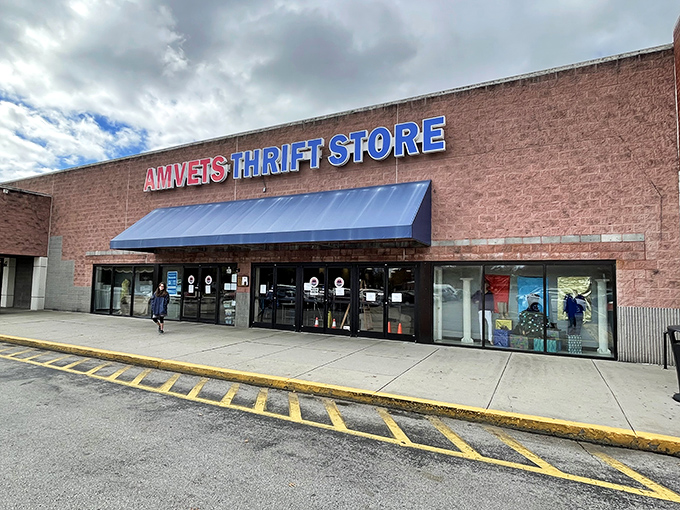 The unassuming brick facade of AMVETS hides a universe of treasures within, like a Vegas casino disguised as a public library.