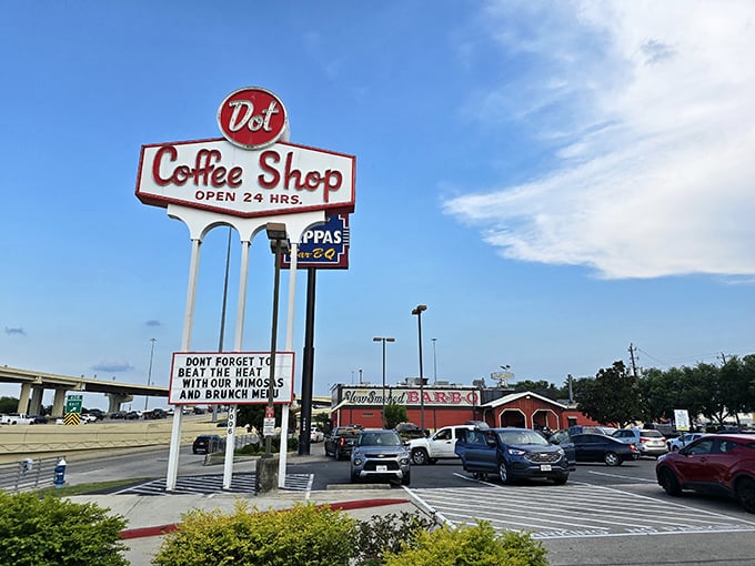 That iconic red sign has been beckoning hungry Houstonians for decades—a 24-hour promise of comfort that never goes out of style.