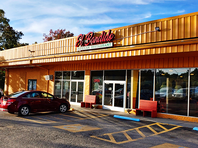 The sunshine-yellow exterior of El Bandido stands out like a beacon of flavor in Oak Hill, promising authentic Mexican delights inside.