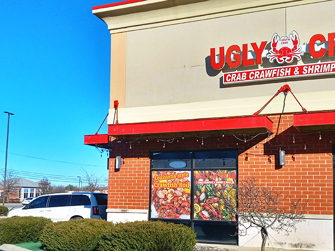 The unassuming storefront of Ugly Crab boldly announces its seafood mission – where flavor trumps vanity and Hoosiers find coastal treasures.