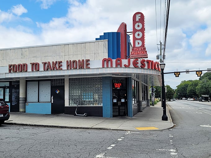 That iconic neon sign isn't just advertising—it's a beacon of hope for the hungry masses. The Majestic has been Atlanta's 24-hour sanctuary since your grandparents were dating.