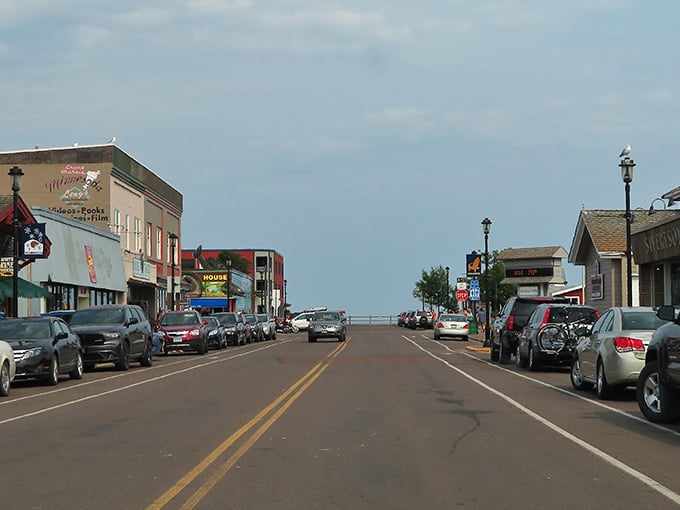 From this bird's-eye view, Grand Marais looks like someone dropped a perfect little village between Lake Superior's vastness and the North Woods' embrace.