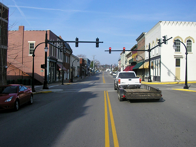 Main Street Stanford looks like it's waiting for a movie crew—but this isn't a set, it's genuine small-town America preserved in living color.