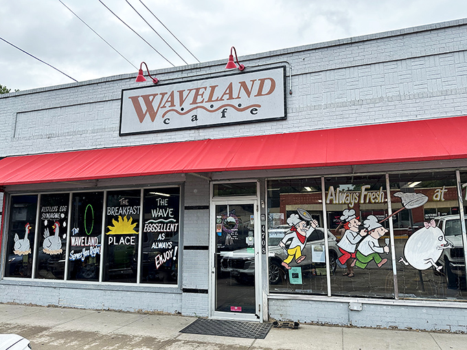 The unassuming storefront that's launched a thousand breakfast dreams. Waveland Cafe's exterior promises nothing fancy—just honest-to-goodness Iowa morning magic.