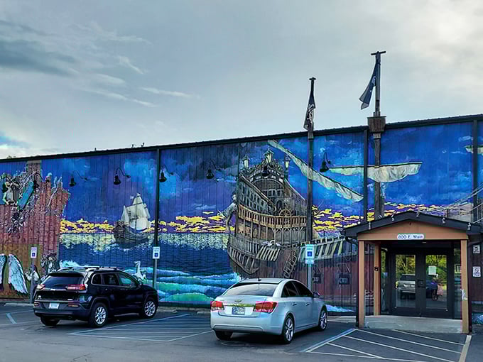 The pirate ship facade isn't just eye-catching—it's a promise of adventure that Big Hoffa's delivers on with every smoky, delicious bite.