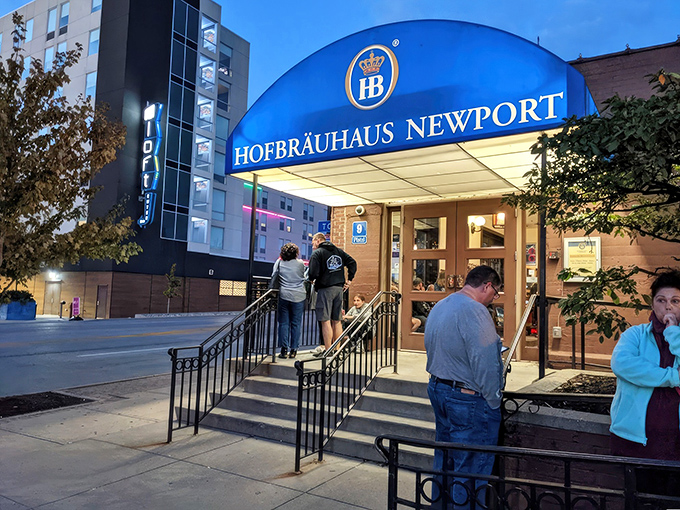 The brick facade of Hofbräuhaus Newport welcomes you with vibrant flower boxes that practically shout, "Come in, we've been expecting you!"