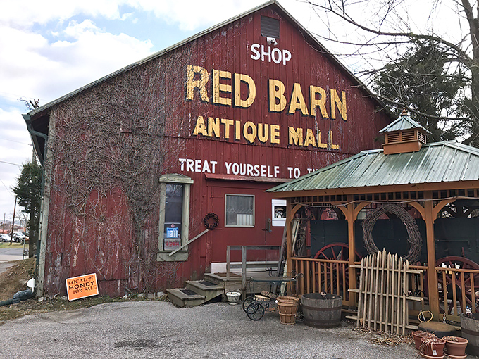 The iconic crimson exterior beckons like a siren song to treasure hunters. This isn't just a barn—it's a time portal disguised as architecture.