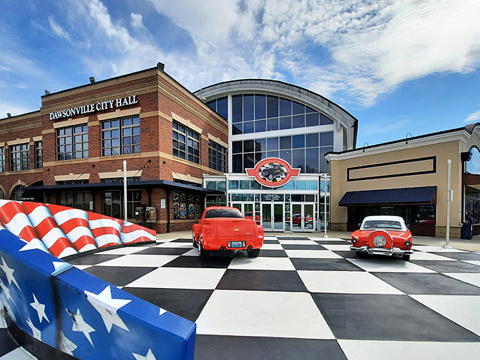 The Georgia Racing Hall of Fame's striking facade welcomes speed enthusiasts with its checkered entrance plaza—like rolling out the red carpet, but for people who prefer burning rubber.