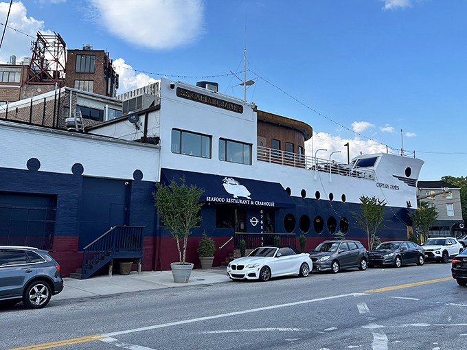 Ship ahoy on dry land! Captain James' boat-shaped restaurant might be the only vessel in Baltimore where seasickness isn't on the menu.