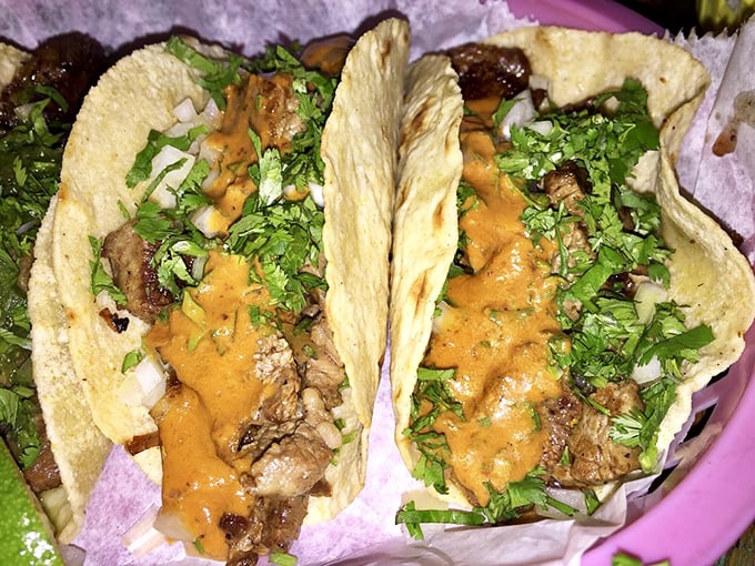 Steak tacos with the perfect char, topped with fresh cilantro and onion. Simple ingredients executed flawlessly—the hallmark of great cooking.