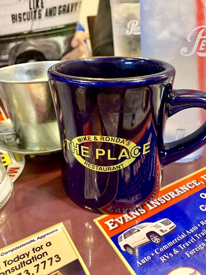 The coffee comes in mugs substantial enough to double as hand weights. Perfect for building strength to lift your fork for another bite.