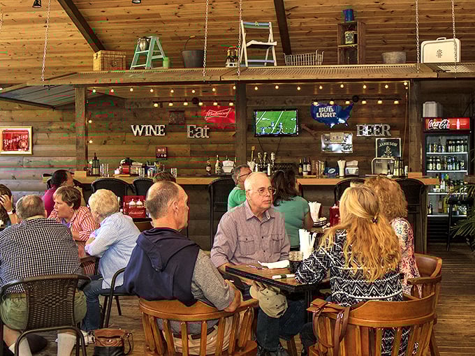Where locals and travelers unite in the universal language of "mmm." Notice how nobody's looking at their phones—the food demands full attention.