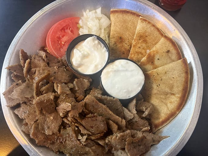 The deconstructed gyro platter—where all ingredients get equal billing and you become the architect of each perfect bite.