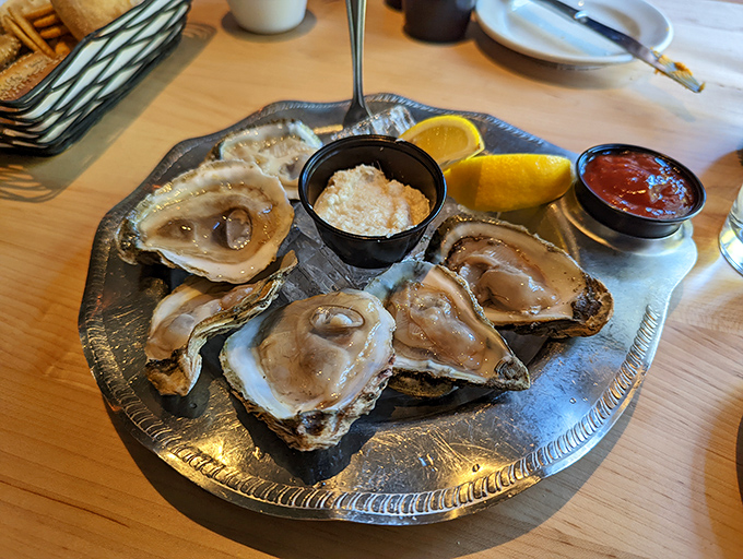 Fresh oysters in Indiana? You better believe it – these briny treasures arrive on silver platters, proving great seafood isn't just for coastal elites.