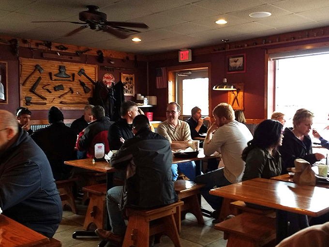 A full house at Jimmy Jack's—where strangers become temporary family, united by the universal language of "mmm" and "pass the sauce."
