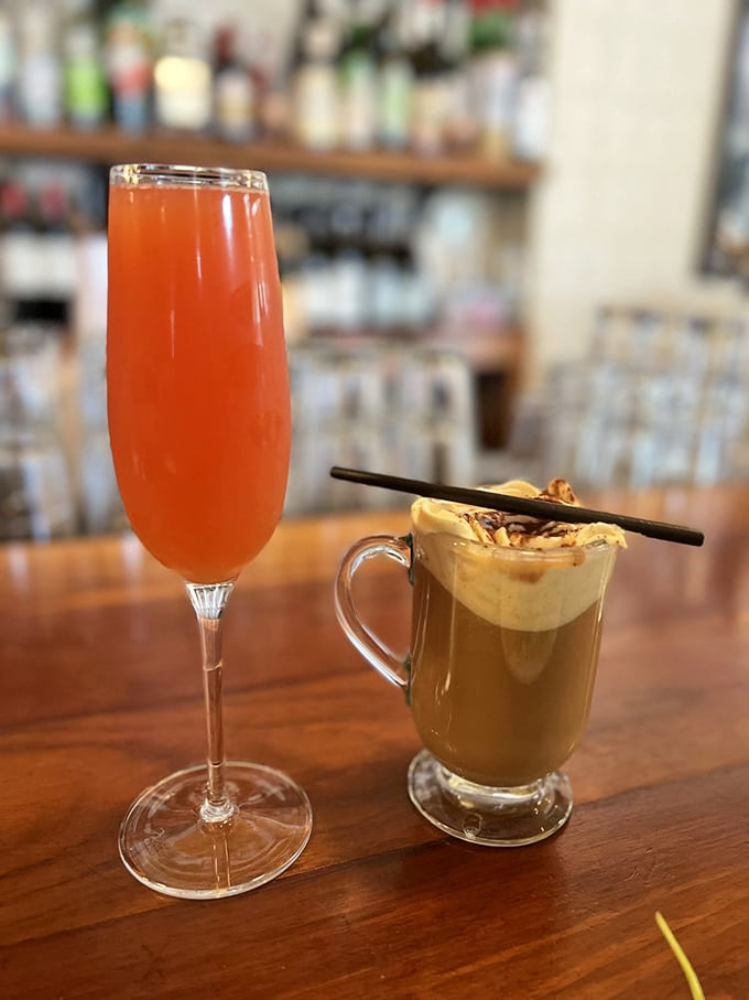 Morning salvation comes in many forms at Screen Door: vibrant mimosas and rich coffee drinks that wake your taste buds gently.