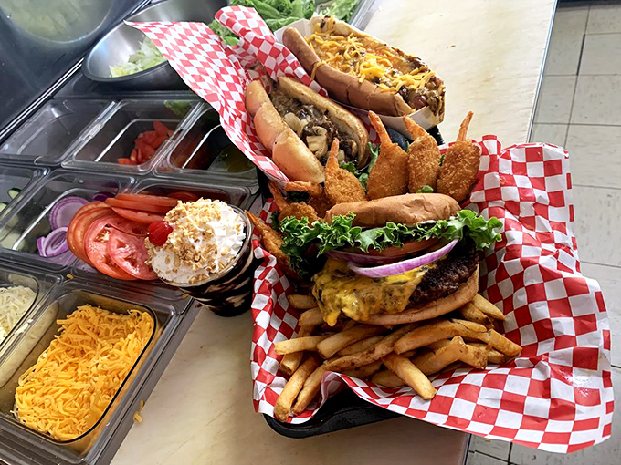 Surf meets turf in this basket of delights – the kind of meal that has you mentally canceling tomorrow's dinner plans before you've finished today's.
