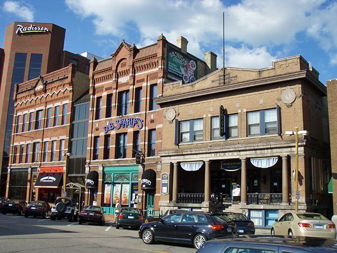 St. Cloud's historic downtown buildings stand tall against blue skies, offering retirees affordable living with urban conveniences.