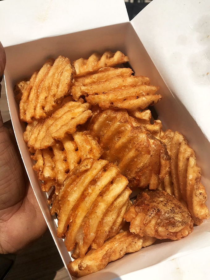 Waffle fries that look like they've been blessed by the seasoning gods. The ridges catch every delicious speck of flavor.