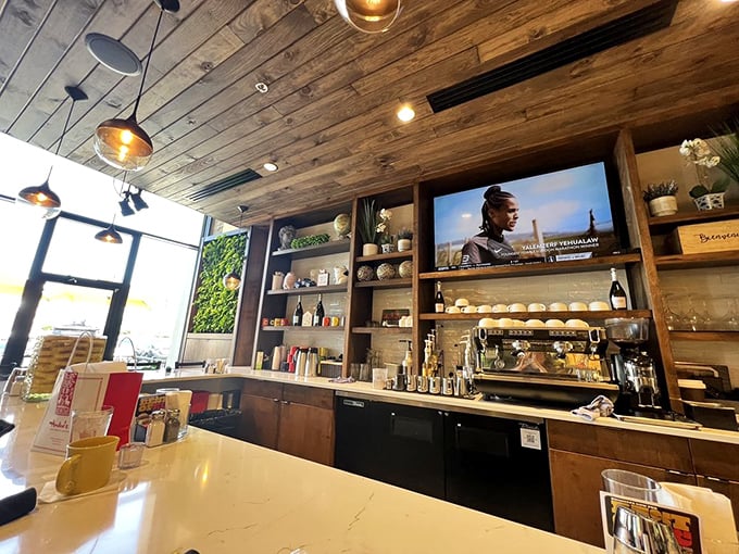 Behind every great breakfast is a great bar—this one's stocked for morning cocktails and caffeine fixes with equal dedication.
