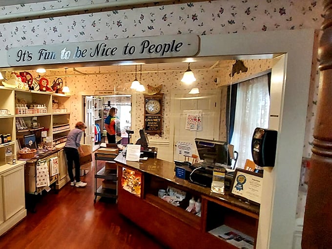 "It's Fun to be Nice to People" proclaims the sign above the gift shop—a motto as warm and inviting as the food itself.