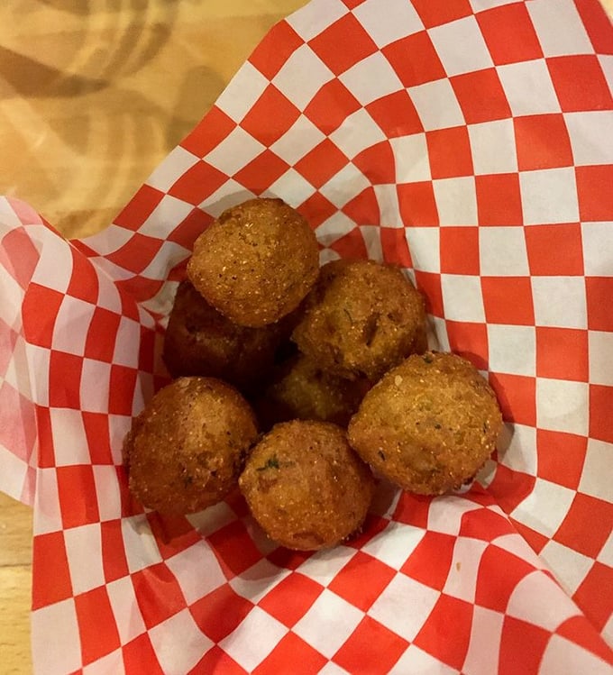 Hush puppies that deserve to speak up about how delicious they are. These golden orbs of cornmeal joy are worth every calorie.