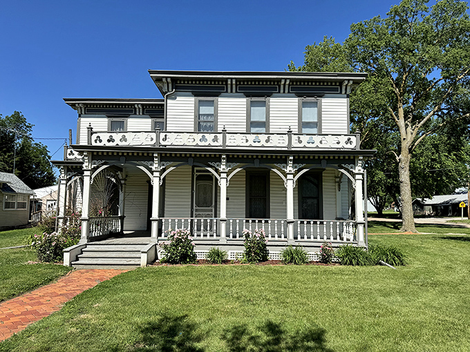 Victorian splendor on the prairie. The J.L. Miner House showcases the ornate craftsmanship of an era when front porches were social hubs.