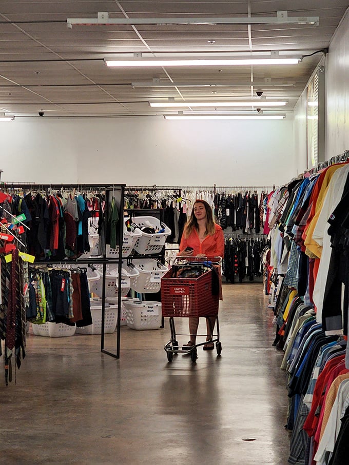 Modern treasure hunting in action—navigating these aisles with determination and the optimism that something wonderful awaits around every corner.