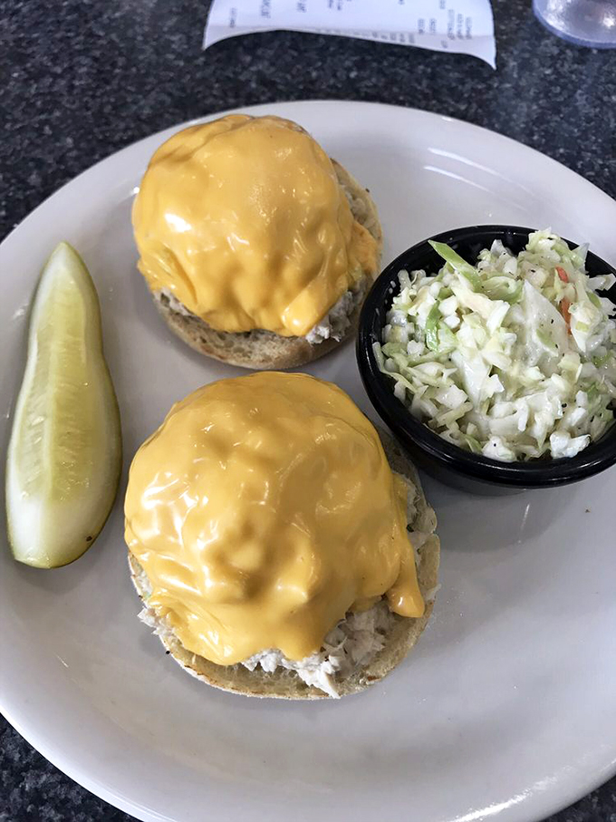 The tuna melt – where comfort food meets precision grilling. That golden cheese pull is what sandwich dreams are made of.